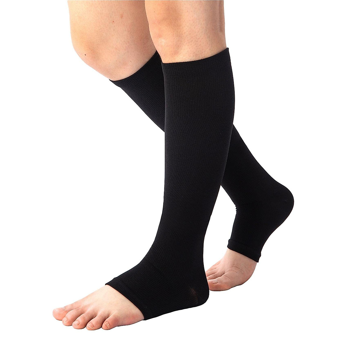 3Pairs Toeless Open Toe 15-20mmH Compression Socks for Men Women Support Knee High Stockings (Gray+Navy+Black, L/XL)