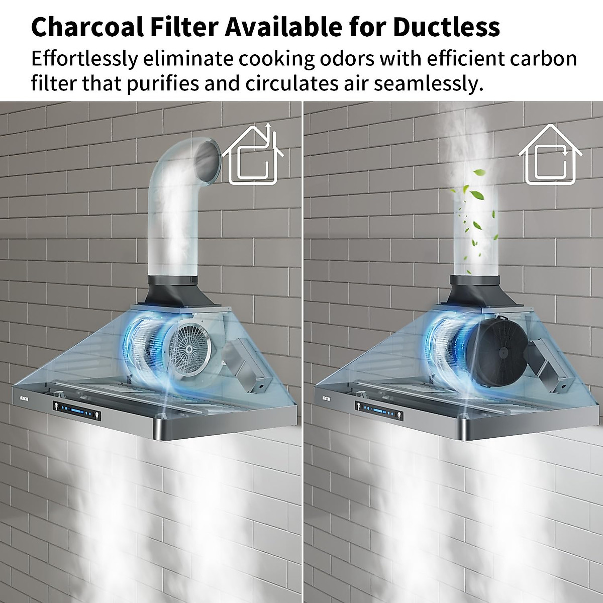 IKTCH Wall Mounted Range Hood 30 inch, 900 CFM Ducted/Ductless Range Hood, Stainless Steel Range Hood with Gesture Sensing & Touch Control IKP02R-30