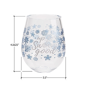 C.R. Gibson QWG2O-22632 Up to Snow Good Acrylic Stemless Wineglass for Christmas Parties and Celebrations, 12 fl. Oz.