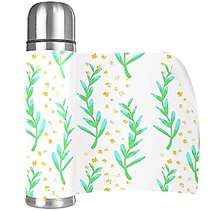Stainless Steel Leather Vacuum Insulated Mug Leaves Thermos Water Bottle for Hot and Cold Drinks Kids Adults 16 Oz