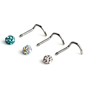 Ruifan 3PCS 18G Surgical Steel Clear & Colorful & Acid Gem Crystal Screw Nose Studs Ring Piercing Jewelry