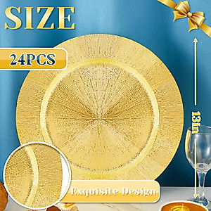 Yinder Set of 24 Round 13" Gold Charger Plates Plastic Reef Plate Chargers Decorative Plates for Table Elegant Gold Decor Plates for Wedding Event Banquet Holiday Birthday Party Place Setting