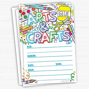 Arts & Crafts Invitations - Art Birthday Party - 4x6 Invites (20 Count) With Envelopes - Craft Party, Art Party or Paining Party Invitations