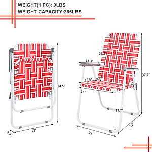 SUNLOT Patio Folding Web Chair Set,2 Pack Webbed Folding Chair Portable Lightweight Outdoor Folding Beach Chairs for Patio, Garden, Bay, Yard, Lawn., Red & White Strip