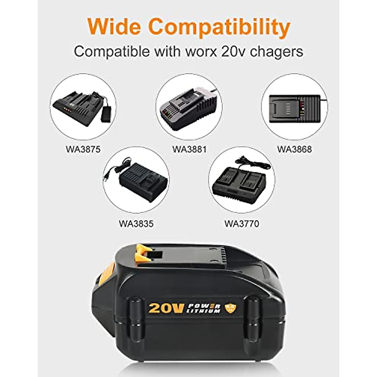 Lenoya 6.0Ah 2Packs Replacement for Worx Battery 20V WA3520 WA3525 WA3540 PowerShare for WA3884 WG322 WG381 WG320 WG540s WG154 WG163 WG160