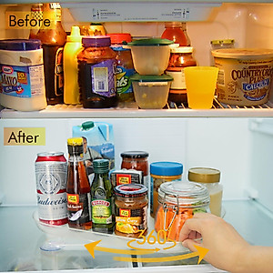PZU 2 Pack Lazy Susan for Refrigerator, Lazy Susan Turntable Rectangular Fridge Organizer for Cabinet Pantry Refrigerator Organizers and Storage,15.67"x11.7"- Clear