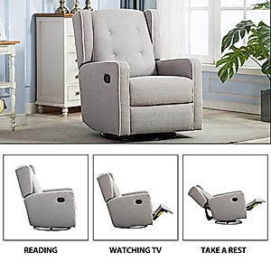 CANMOV Swivel Rocker Recliner Chair, Rocking Chair Nursery Glider Recliner, Manual Glider Chair for Nursery (Gray)
