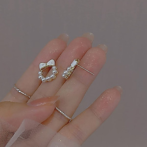 Channel V Small Pearl Earrings Cute Bow Pearl Stud Earrings Ribbon Bow Wedding Earring Jewelry Gift for Women