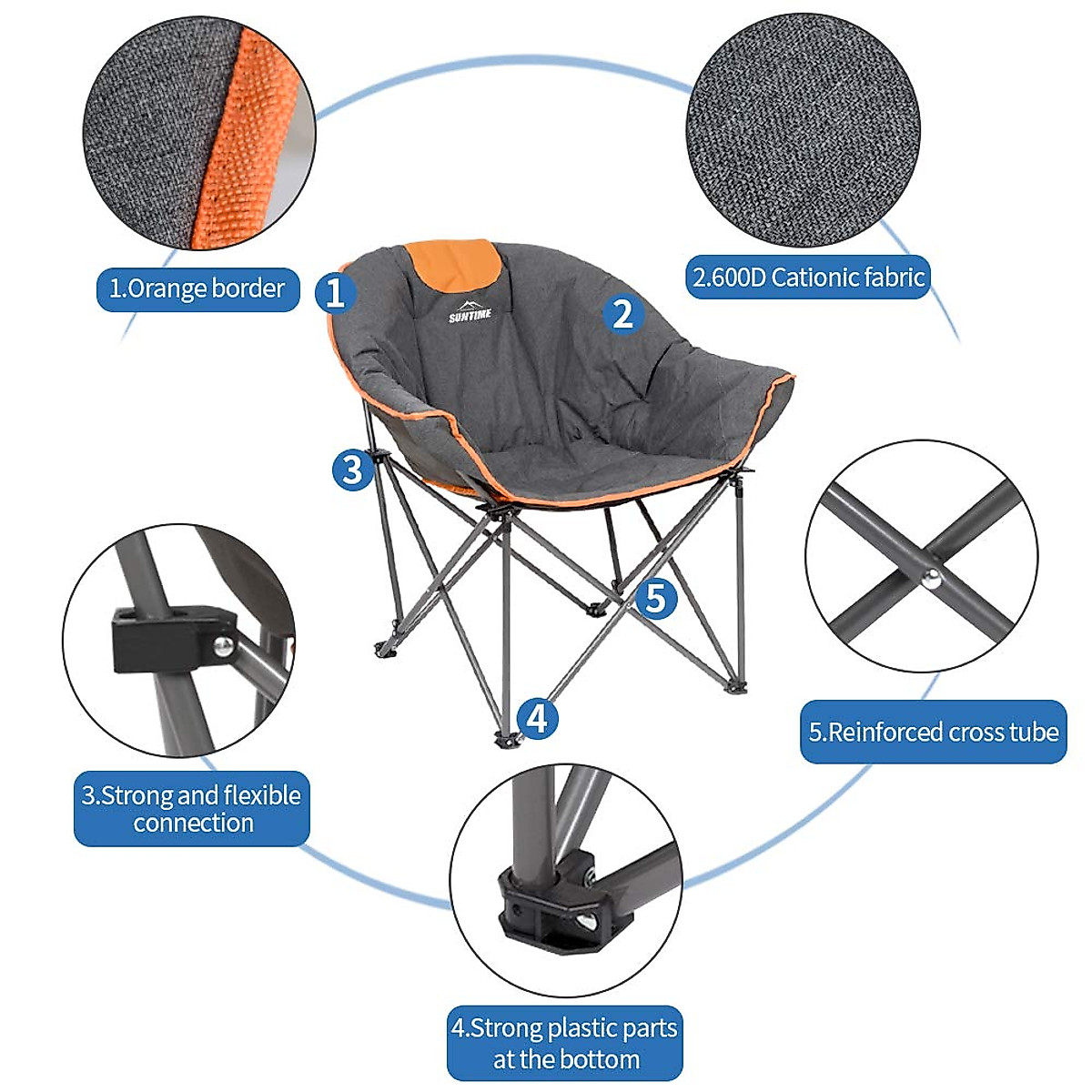 OUTDOOR LIVING SUNTIME Leisure Moon Folding Camping Chair Stable and Portable to Carry (Orange)