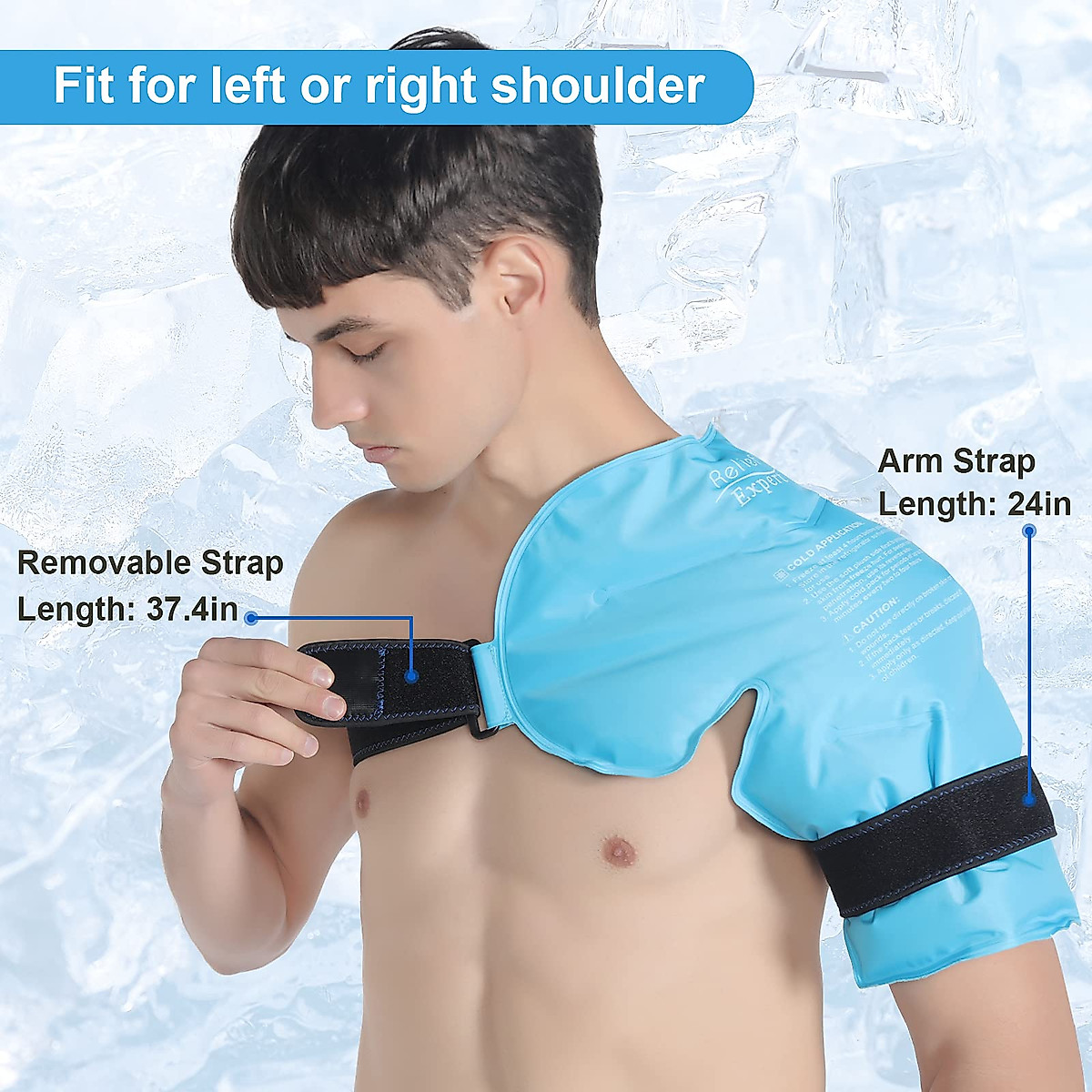 Relief Expert Extra Large Shoulder Ice Pack Wrap Reusable Rotator Cuff Cold Compression for Left or Right Shoulder and Upper Arm, Large Gel Cold Pack Wrap for Arm with Soft Plush Lining - Blue