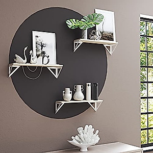 Wallniture Minori Floating Shelves for Wall Storage, Floating Bookshelf Set of 3 for Living Room Decor, 24"x6" Natural Wood Wall Shelves with White Brackets