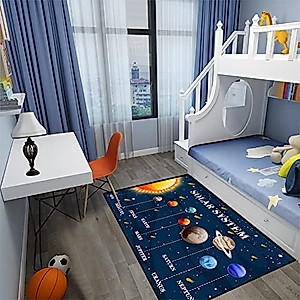 Boys Space Area Rugs for Bedroom Educational Learning Large Carpet Rug Indoor Sofa Floor Mats Solar System Space Theme Living Bedroom Dining Room Decor Crystal Polyester Area Rug Door Mats, 3'×5'