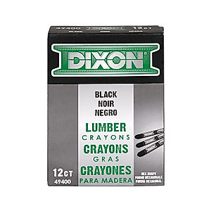 DIXON Industrial Lumber Marking Crayons, 4.5" x 1/2" Hex, Black, 12-Pack (49400)