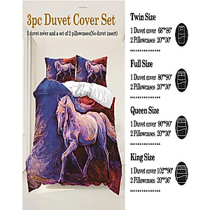 EIANLAI Horse Bed Duvet Cover Set, Wild Animal Themed Bed 3 Piece Duvet Cover Set for Kids, Teens, Boys, Girls Room Decor, includes 1 Duvet Cover and 2 Pillow Cases - Queen
