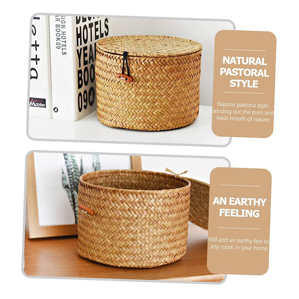 NOLITOY Bread Rattan Basket 2pcs Storage Box with Lid Seaweed Decorations To Weave Clamshell Woven Fruit Basket