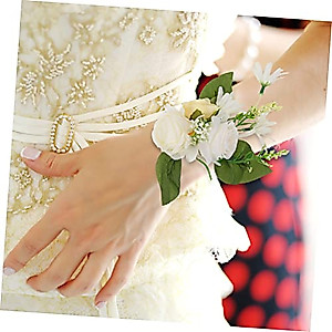 BESPORTBLE 1 Set Wrist Flowers and Corsages Bridesmaid Bracelets Wedding Decor Purple Bracelets Wedding Supplies Corsage Wristlet Band Boutonniere Silk Flower White Bridegroom Corsage Roses
