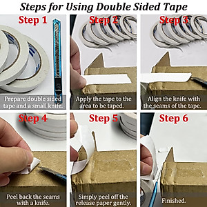 6 Rolls Double Sided Tape for Crafts, Multi-Size Double-Sided Adhesive Tape for Arts, Scrapbooking, Card Making, Gift Boxes, Photos - 22Yards 66FT Each Roll (6 Size: 3/5/ 8/1.0/1.2/1.5 mm)