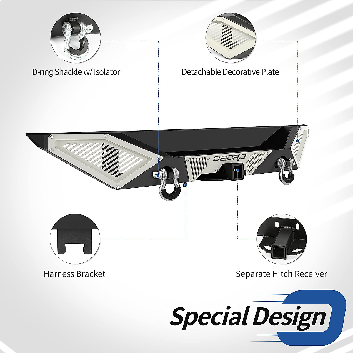 OEDRO Rear Bumper Combo Compatible with 2007-2018 Jeep Wrangler JK & Unlimited JKU (2/4 Doors), Off Road Full Width with Hitch Receiver & D-Rings & Paintable Armor