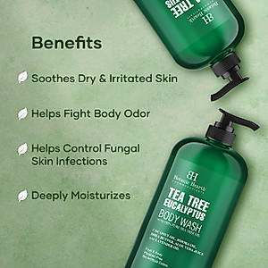 Botanic Hearth Eucalyptus & Tea Tree Body Wash - 16 fl oz - Helps Soothe Skin, Refreshing and Invigorating, Cleansing Shower Gel for Men and Women - Sulfate Free, Paraben Free