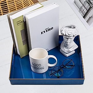 MAONAME Decorative Tray, Royal Blue Serving Tray with Handles, Coffee Table Tray, Square Plastic Tray for Ottoman, Bathroom, Kitchen, 13"x13"x1.57"