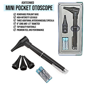 SURGICAL ONLINE Fiber Optic Mini Otoscope Rainbow Many Colors - Pocket Otoscope with Case ENT Diagnostic Set w/Extra Bulb Included (Burgundy)