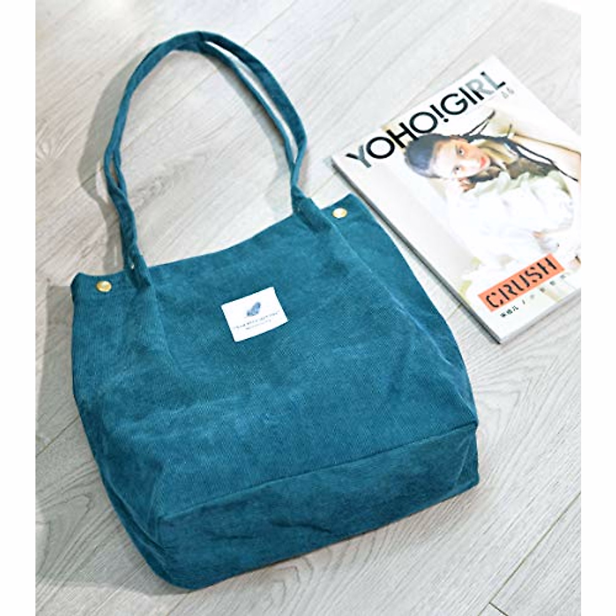 MODANA Corduroy Women Totes Grocery Bag with Inner Pockets, Lightweight Reusable Washable and Ecofriendly, Perfect Handbags for Shopping Travel School and So on(Blue-2)