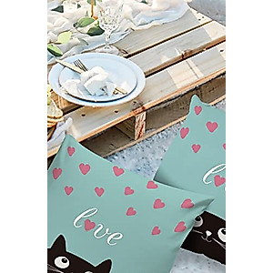 Outdoor Waterproof Pillow Covers for Patio Furniture Lovely Cat and Heart Decorative Throw Pillow Cover Cartoon Heart Design Pattern Pillowcases Set of 2 Cushion Case for Sofa Couch Chair 16x16 in