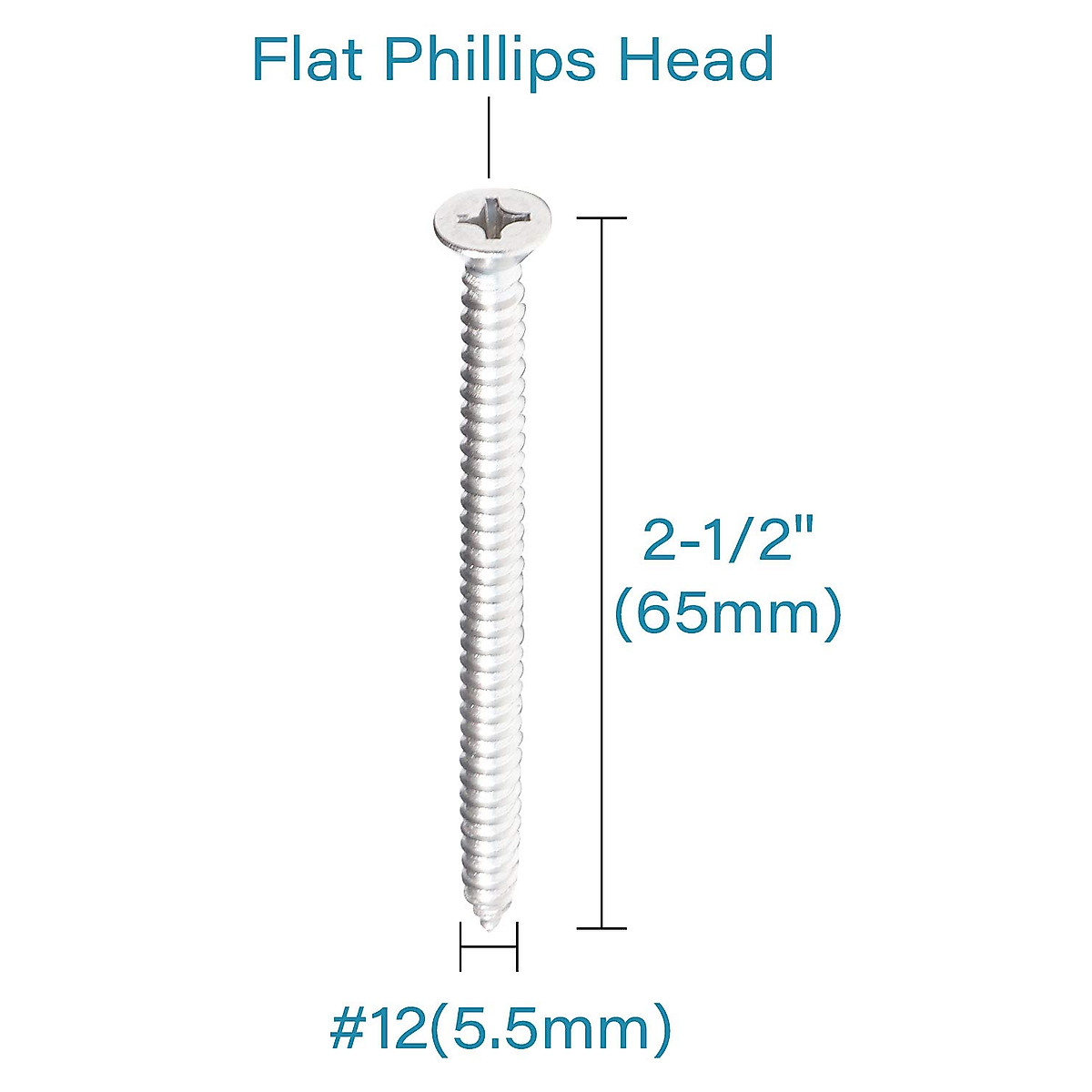 IMSCREWS Cabinet Screws #12 x 2-1/2" Flat Head Phillips Wood Screws 50pcs, Self Tapping 18/8 Stainless Steel Sheet Metal Screws for Indoor and Outdoor Wooden Working