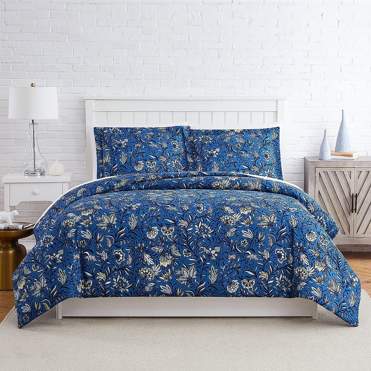 Southshore Fine Living, Inc. Blooming Blossom Collection - Premium Quality, Soft, Wrinkle, Fade, & Stain Resistant, Easy Care, Oversized Duvet Cover Set, Full/Queen, Blue