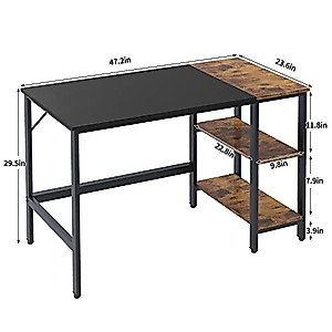 soges 47.2 Inch Home Office Computer Desk, Study Writing Table Desk with with Splice Board, Wooden Study Working Table Desk with 2-Tier Storage Shelf,Modern Laptop PC Table