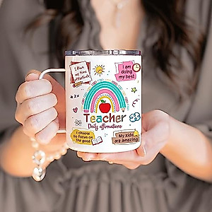Hyturtle Teacher Appreciation Gifts for Women 12oz Stainless Steel Insulated Coffee Mug with Handle Sliding Lid And Spoon, Double Wall Vacuum Travel Mug Tumbler Cup