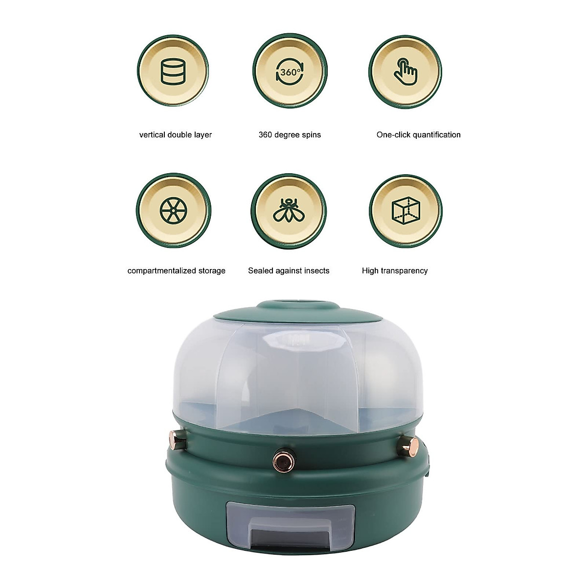 Mumusuki 4kg Rice and Grain Storage Container, Single Layer 6 Grids 360° Rotating Food Dispenser Airtight Food Storage Container for Grain, Sugar, Flour, Rice, Nuts, Snacks (Dark Green)