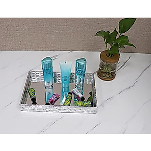 MCBZ Coffee Table Decorative Mirror Tray, Dresser Perfume Cosmetics Storage Tray, Bathroom Toiletries Storage, Jewelry Tray (Silver)