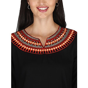 MESMERIICAL Women's Embroidered Cotton Short Kurti (Large, Black)