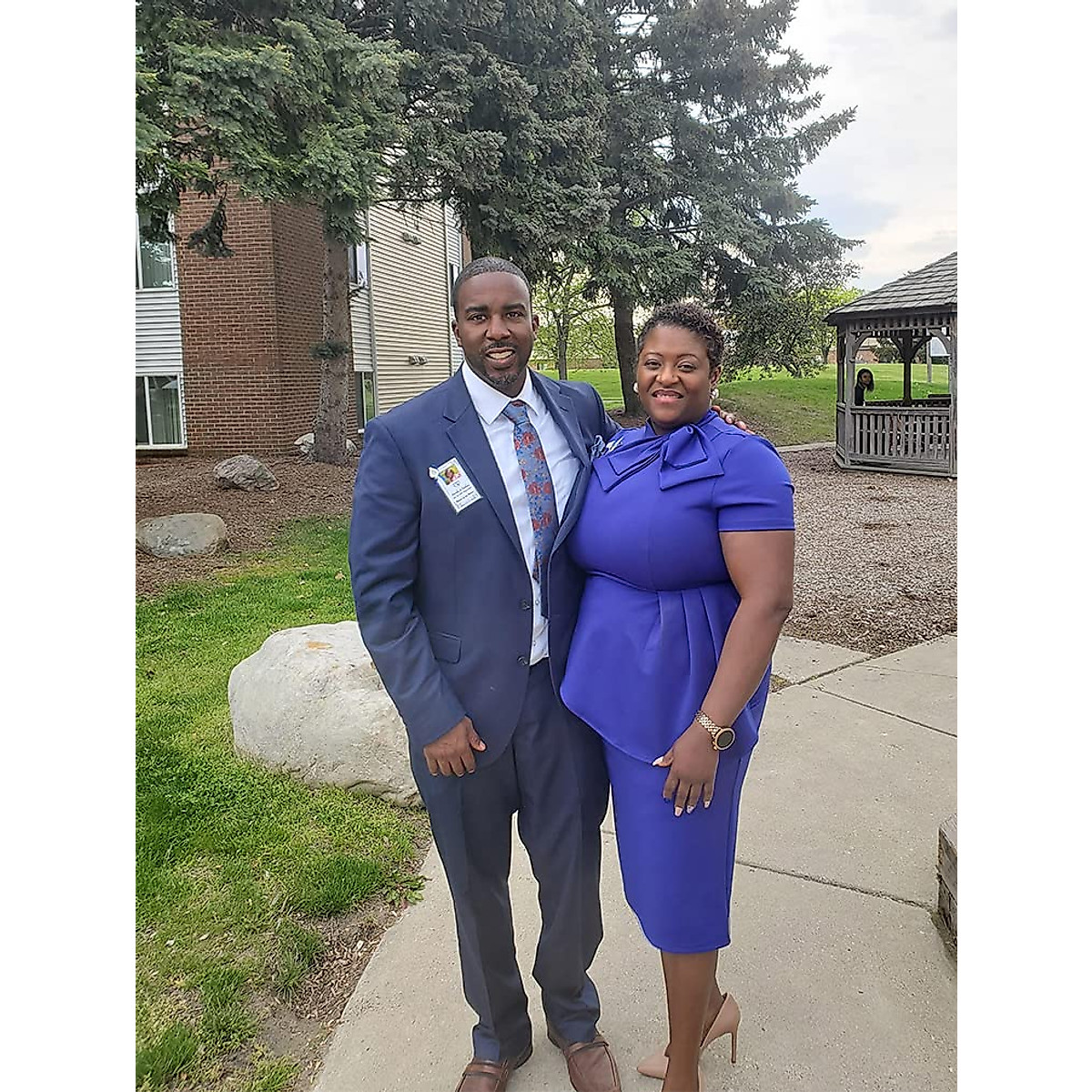 LAGSHIAN Women Fashion Peplum Bodycon Short Sleeve Bow Club Ruffle Pencil Party Dress Royal Blue