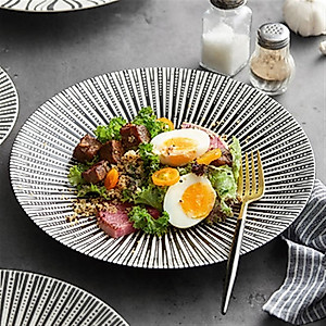 Dinner Plates Set Ceramic Dinner Plate Western Food Chinese Dinner Plate Home Kitchen Restaurant Plate Round Stripe Flat Plate Dessert Fruit Tray Kitchen Salad Bowl ( Color : A , Size : 8.27in )