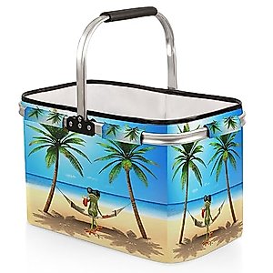 Tavisto Beach Frog Versatile and Durable Reusable Grocery Tote Bag - Spacious and Foldable with Fun Print Designs - Perfect for Shopping, Picnics, and Storage