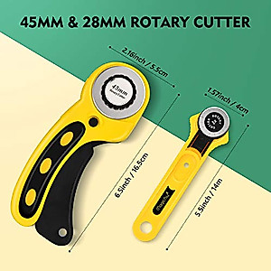 Magicfly Rotary Cutter Set, 45mm and 28mm Fabric Cutters Kit with Extra 10 Blades, A3 Double-Sided Self Healing Cutting Mat, 12x6 Inch Quilting Ruler for Sewing, Fabric Cutting, Art Crafting