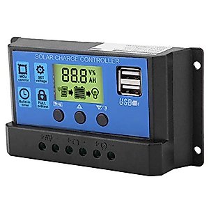 Solar Controller PWM 12V 24V Dual USB Solar Panel Battery Controller Regulator LCD Display 10/20/30A Overload Overcurrent Protection with Manual for Street Light (YJSS-20A)