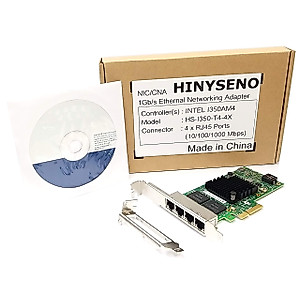 HINYSENO 4 Port RJ-45 10/100/1000Mbps PCI-Express x 4 Gigabit Ethernet Server Adapter 4 Port Network Interface Controller Card for I350AM4 Chipset, Compare to Intel I350-T4
