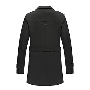 Maiyifu-GJ Men's Casual Double Breasted Trench Coat Casual Slim Windbreaker Jacket Winter Stylish Long Overcoat with Belt (Black,7X-Large)