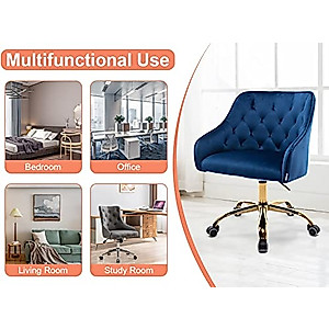 Yoluckea Velvet Desk Chair Blue Office Chair Height Adjustable, Blue Desk Chair Vanity Chair for Makeup Room Cute Desk Chair with Wheels, Home Office Desk Chairs Blue Velvet Chair Accent Swivel Chair