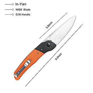 Kizer In-Yan Everyday Carry Pocket Knife, 3.8 inch N690 Steel Drop Point Blade, Black&Orange G10 Handle with Pocket Clip, V4573N2