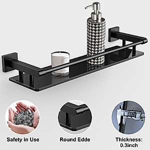 SFGSOWOR Bathroom Glass Shelf with Towel Bar/Rack 20 inches Wall-mounted Shelves Tempered Glass Sink Toilet Organizer Shower Towel Decorative Storage (Matte Black, 20‘’)