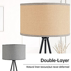 BoostArea Floor Lamp for Living Room, Tripod Floor Lamp, 15W LED Bulb, 3 Levels Dimmable Brightness, Gray Linen Lamp Shade, Mid Century Standing Lamp for Living Room, Bedroom, Study Room and Office