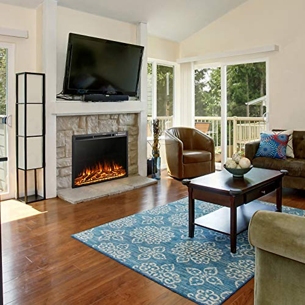 Xbeauty 34 Inch Electric Fireplace Inserts Electric Heater with Remote Control & Timer &3 Colors, Overheating Protection,Touch Screen,750W/1500W