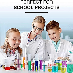 Plastic Beakers Set, 20 Pcs Plastic Measuring Beakers and Droppers, 10 Pcs Clear Measuring Graduated Liquid Container Beakers in 50/100/250/500/1000ml with 10 Pcs Thickened Plastic Droppers in 3ml