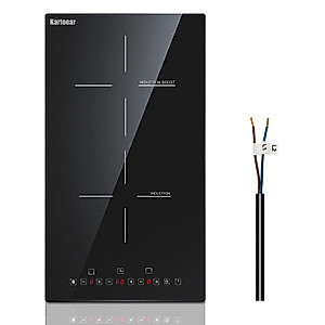 Karinear 12 Inch Induction Cooktop 2 Burner Drop In Electric Cooktop, Induction Stove Top Ceramic Glass with Booster, Child Lock, Timer, Pause function, 220-240V, 3500W, Hard Wire(No Plug)