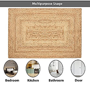 Ekakshx Hand Woven Jute Braided Rug, 2'x3' Natural Color Door Mat Entryway Rug Reversible Farmhouse Accent Rugs for Living Room, Kitchen, Bedroom - 24x36 Inches