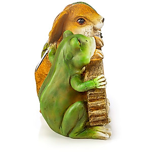 VP Home Backyard Friends Welcome Sign Frog Rabbit Turtle Solar Powered LED Outdoor Decor Garden Light Welcome gnome Statues Outdoor gnome decor Funny Figurine Decor for Outside Patio, Yard, Lawn